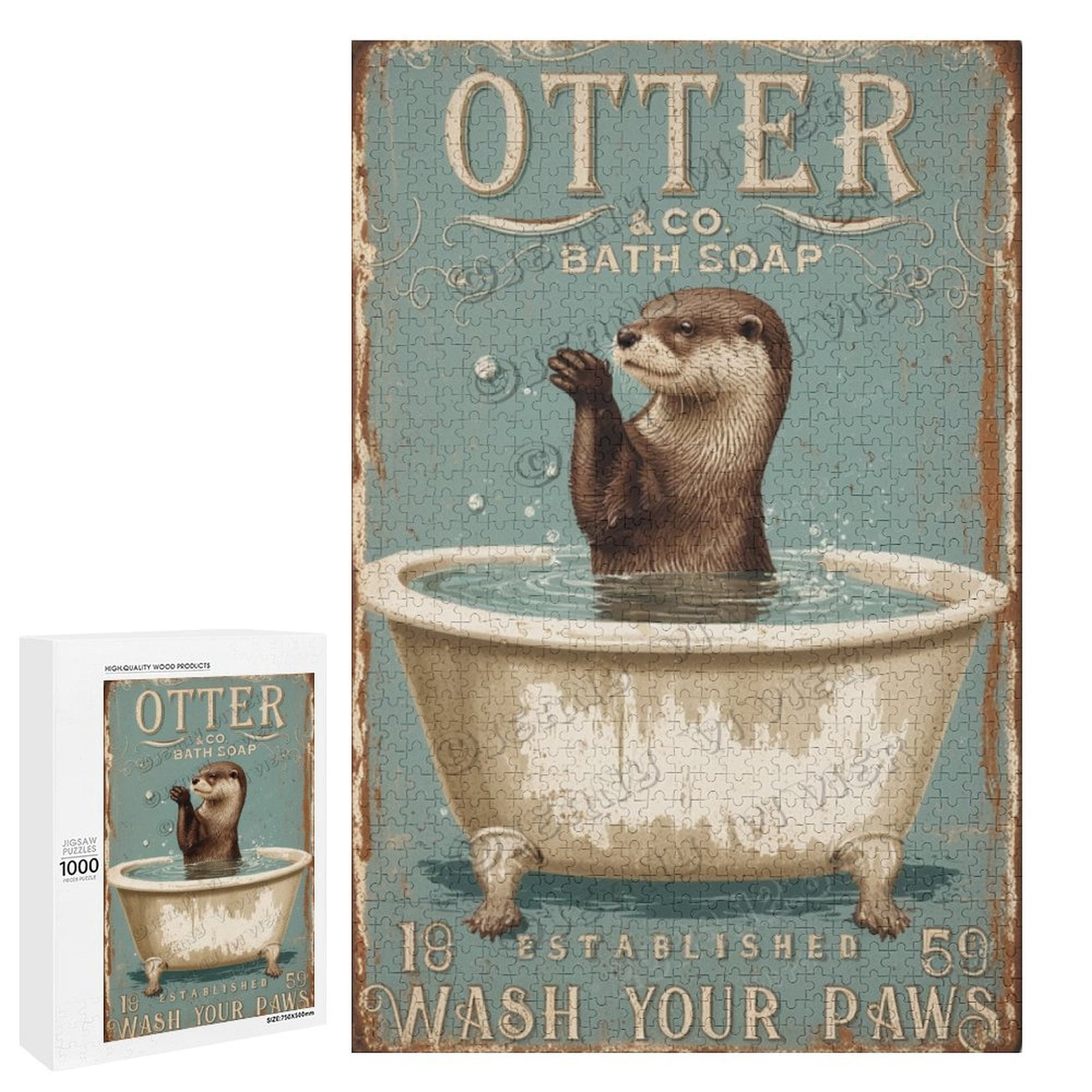 20"x30" Wooden Sign - Otter Wash Your Paws, 1000 Piece Jigsaw Puzzle ...