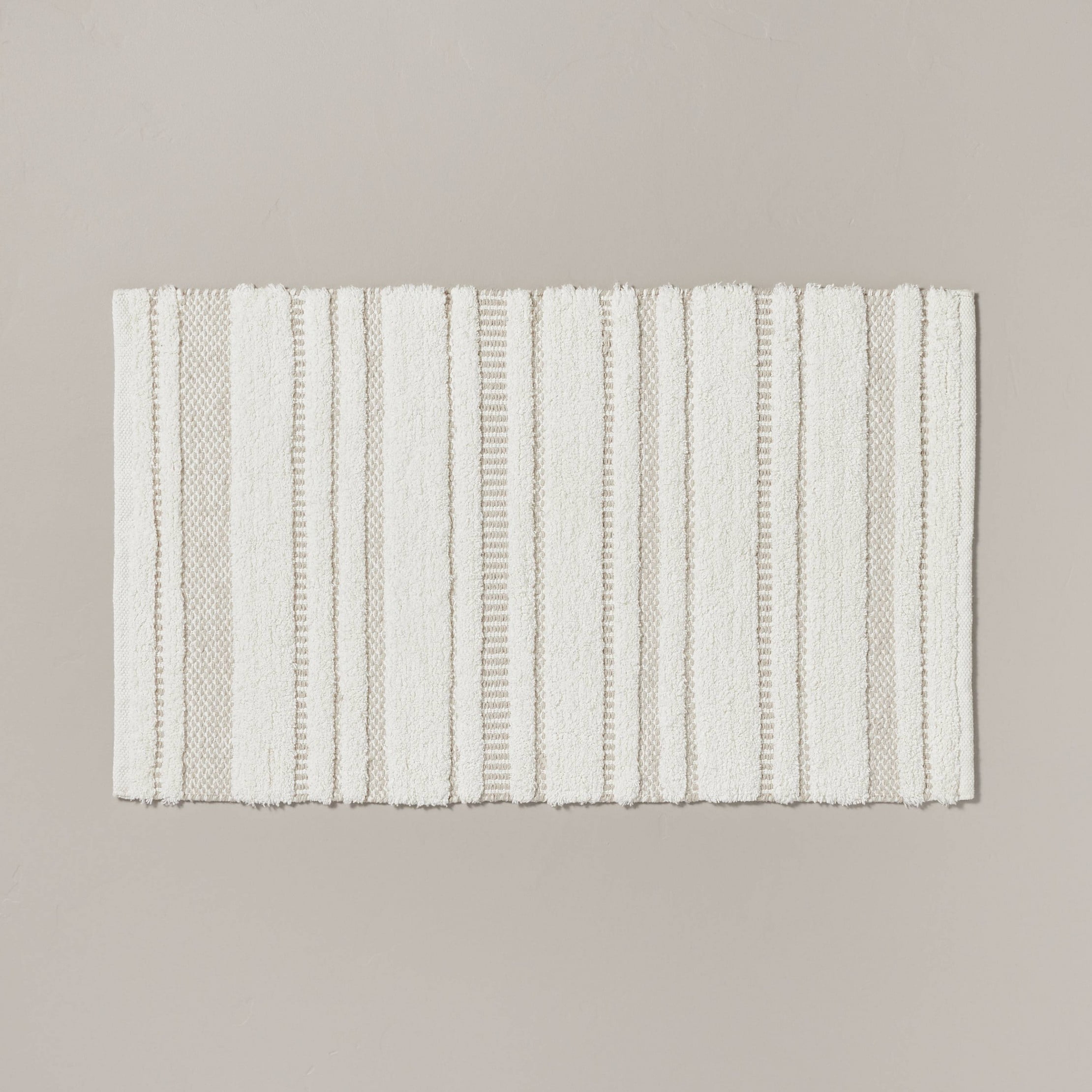 20"x32" Chunky Stripe Bath Rug Cream/Taupe: Cotton Woven, Machine ...