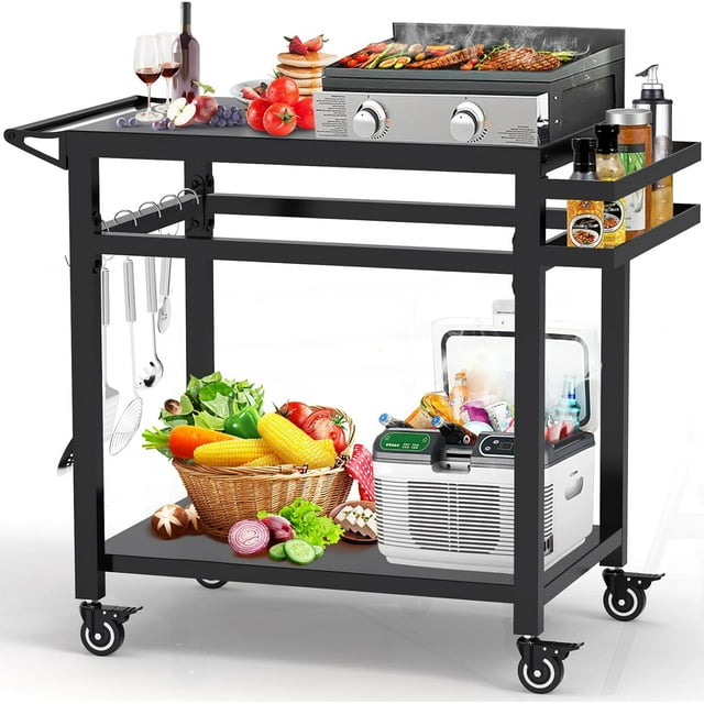 20"x32" Double-Shelf Grill Table Movable Grill Cart, Outdoor Food Prep ...