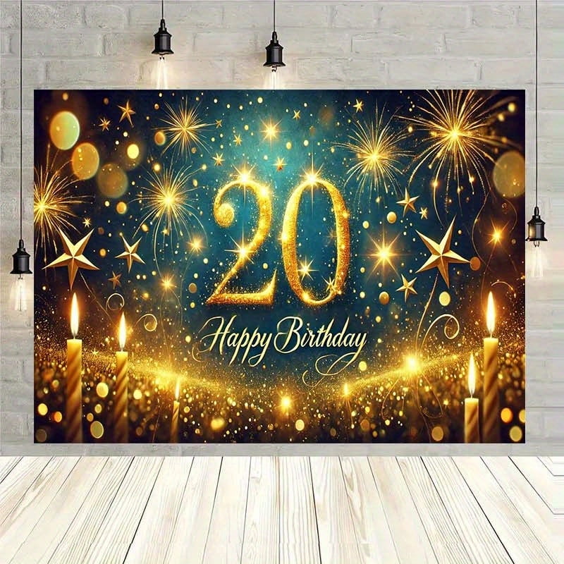 20 years old Golden Star Happy birthday Backdrop wall hanging fabric ...