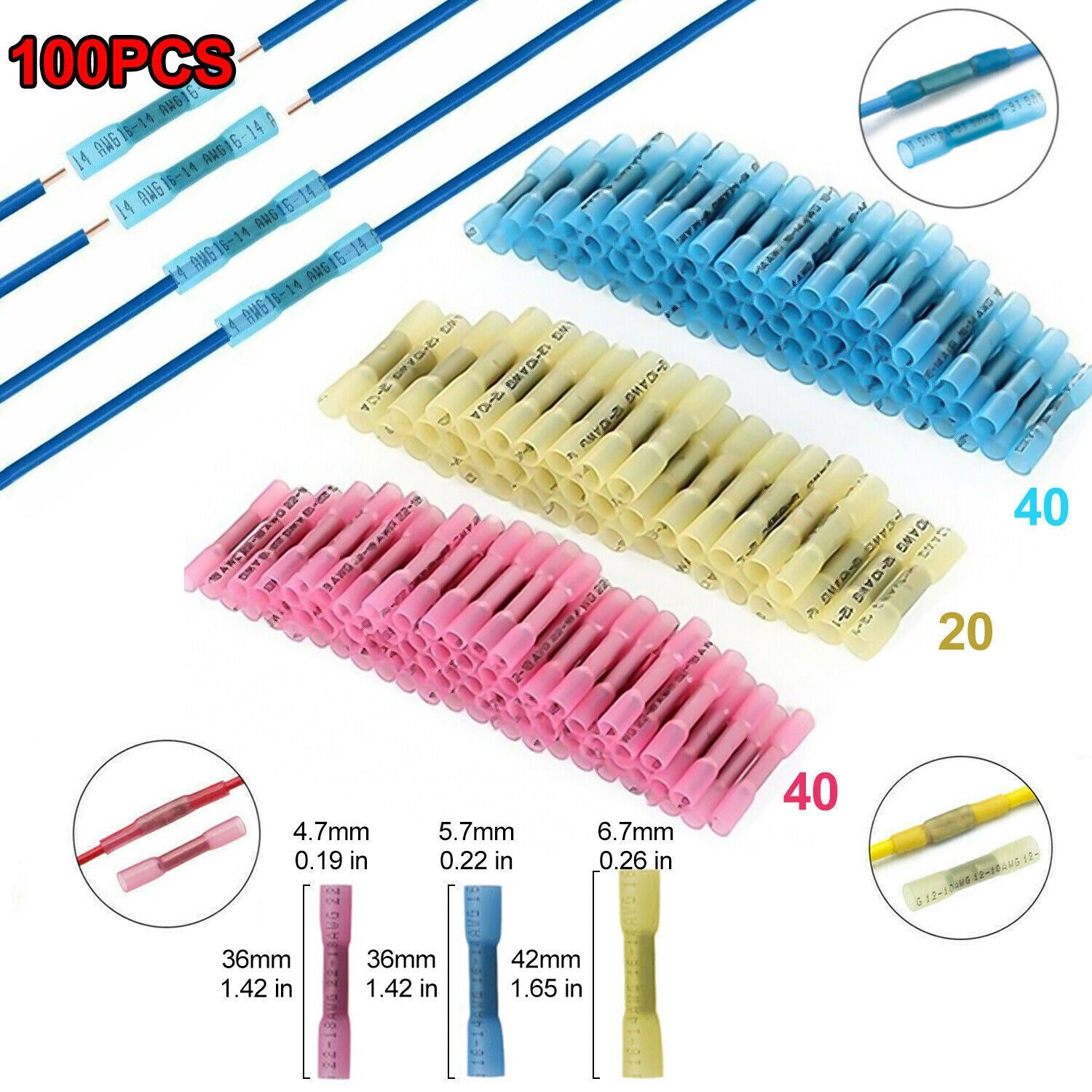 200/100PCS Heat Shrink Butt Wire Splice Connectors Seal Crimp Terminals ...