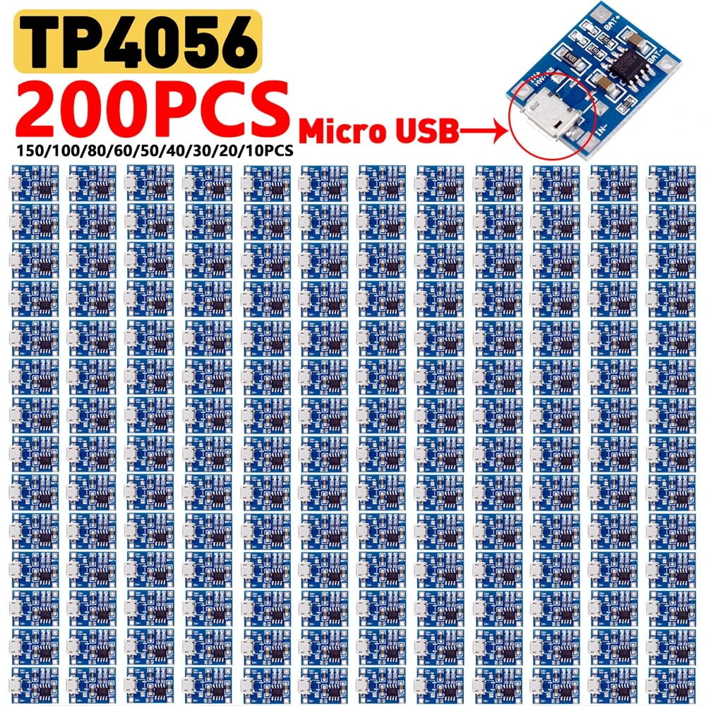 200-10PCS TP4056 5V 1A 18650 Lithium Battery Protection Board Type-C ...