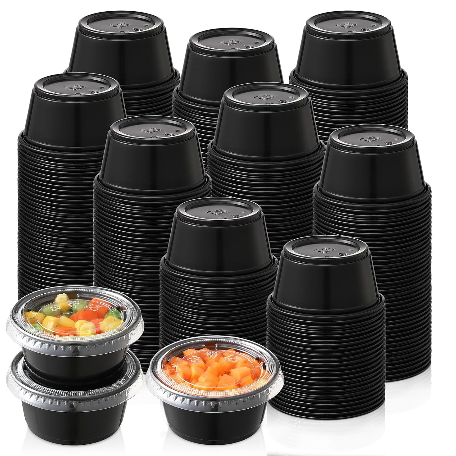200-2 oz Black Jello Shot Cups, Portion Cups, Small Plastic Containers ...