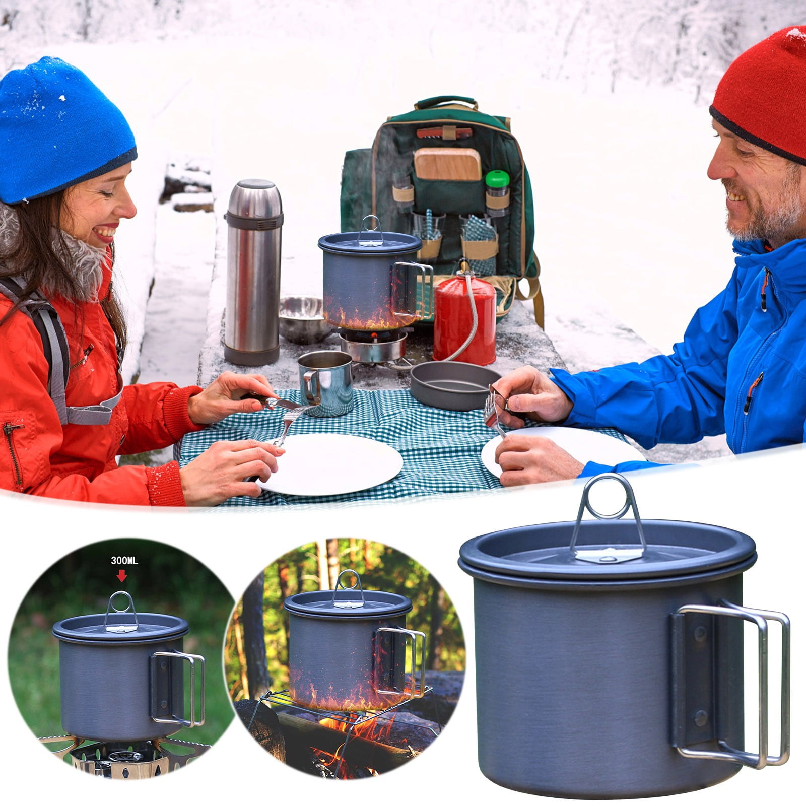 200/300ml Cup/Pot with Lid, Camping Coffee Mug Lightweight Backpacking ...