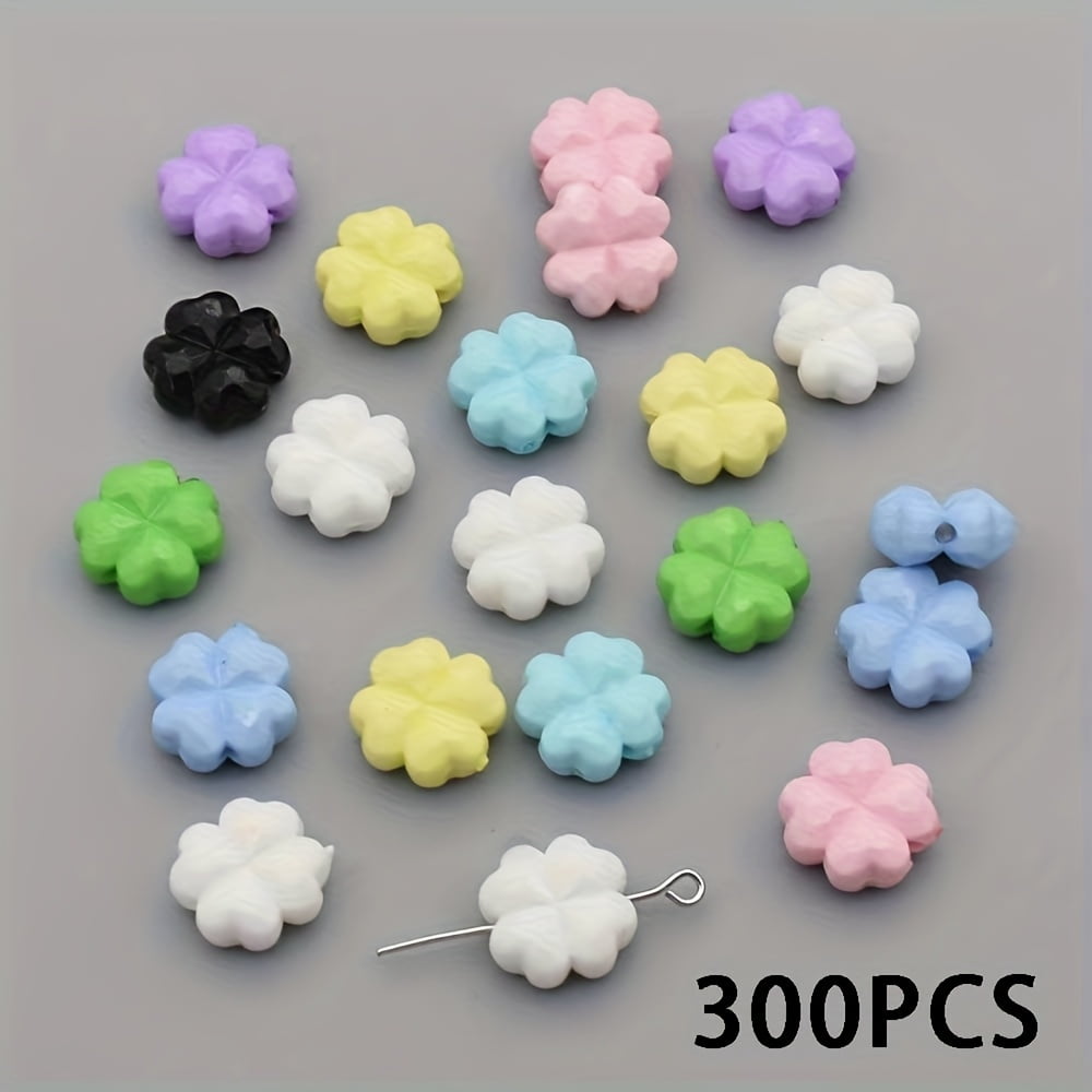 200/300pcs Mixed-Color Acrylic Four-Leaf Clover Beads, Suitable for DIY ...