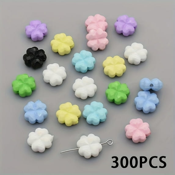 200/300pcs Mixed-Color Acrylic Four-Leaf Clover Beads, Suitable for DIY ...