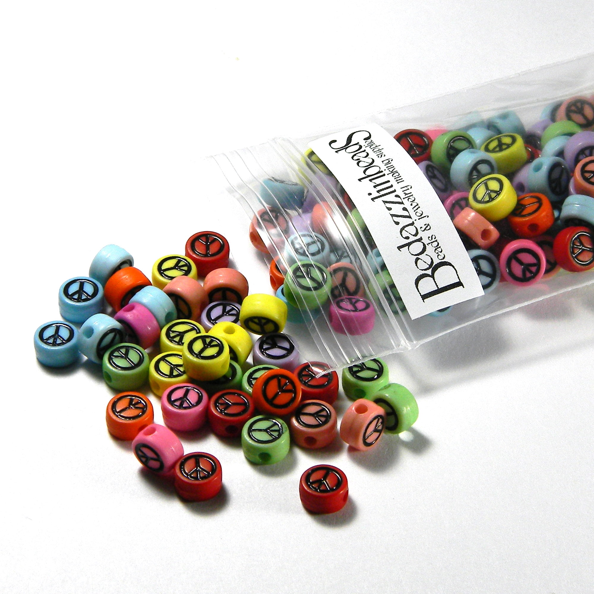 200 Assorted Color Plastic Acrylic 7mm Round Mixed Colored Peace Sign ...