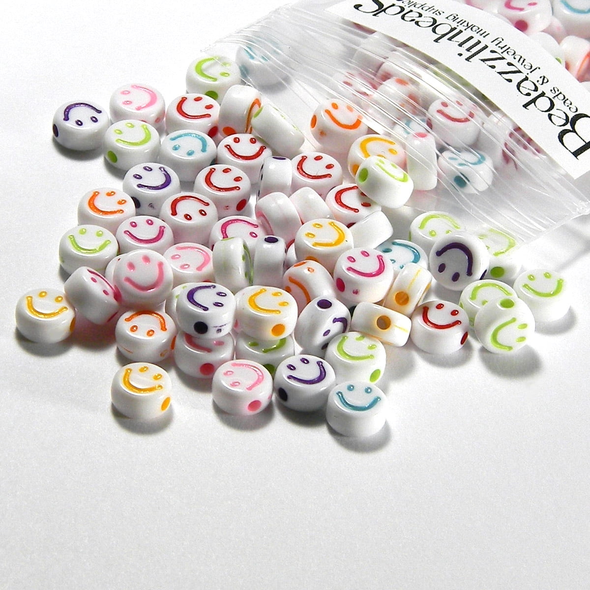 200 Assorted Color Plastic Acrylic 7mm Round Mixed Happy Smiley Face ...