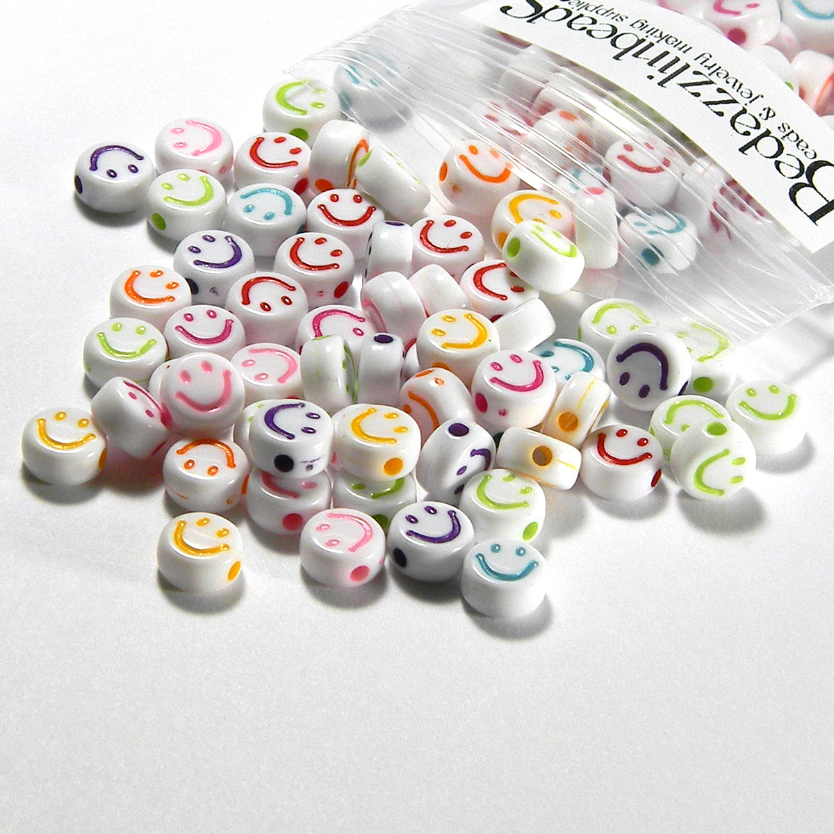 200 Assorted Color Plastic Acrylic 7mm Round Mixed Happy Smiley Face ...