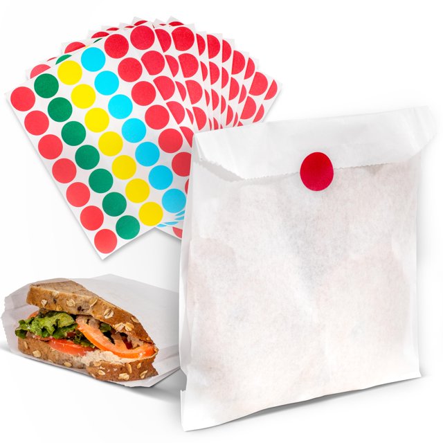 [200 Bags and 200 Stickers Pack] Plain 6.5 x 6 x 1" Greaseproof Paper ...