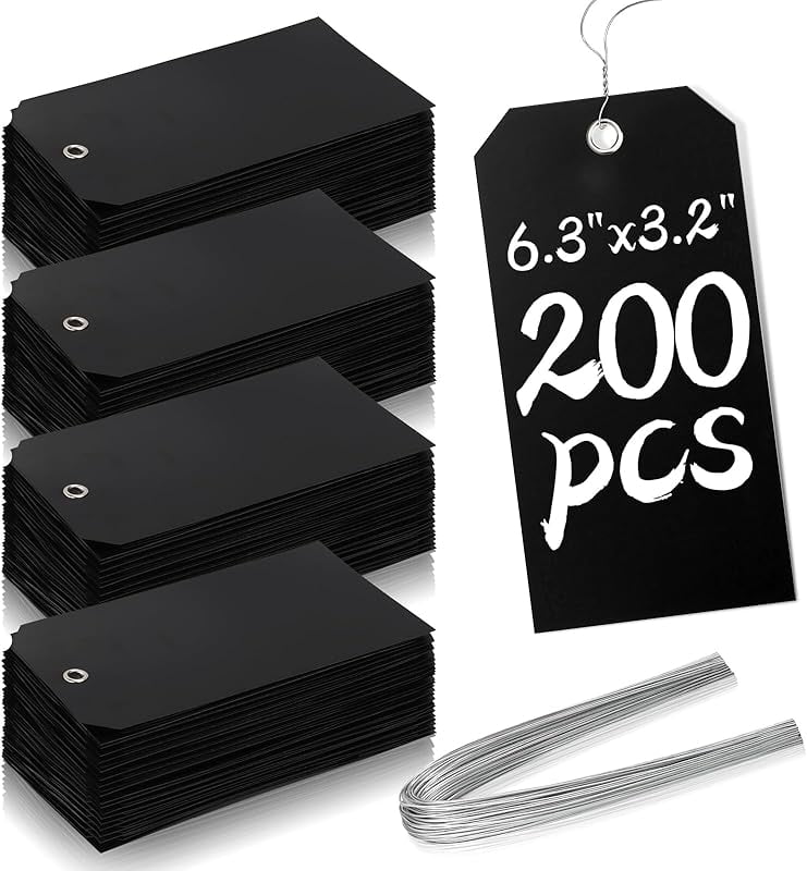 200 Black Plastic Hang Tags - 6 1/4 x 3 1/8, Heavy Duty, Write On ...