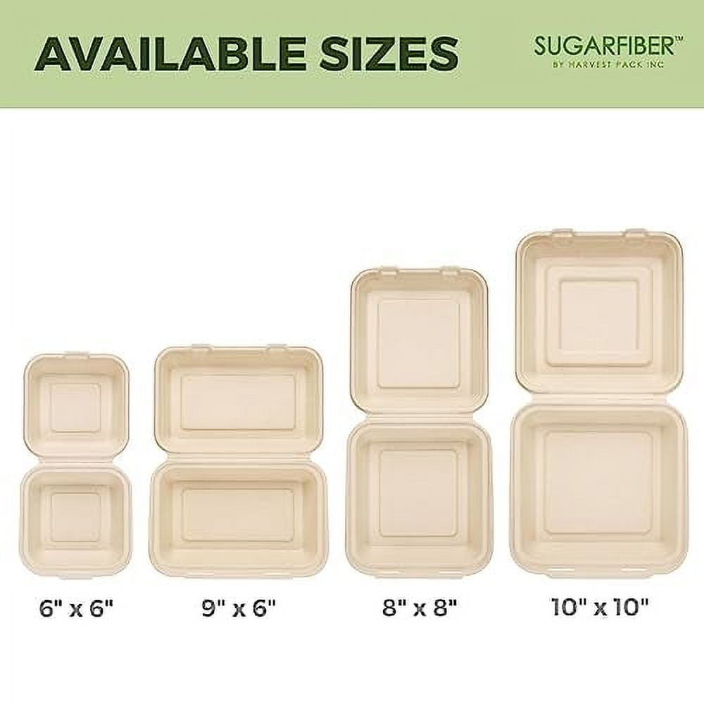 [200 COUNT]Sugarfiber by Harvest Pack 9 X 9" Compostable Clamshell Food ...