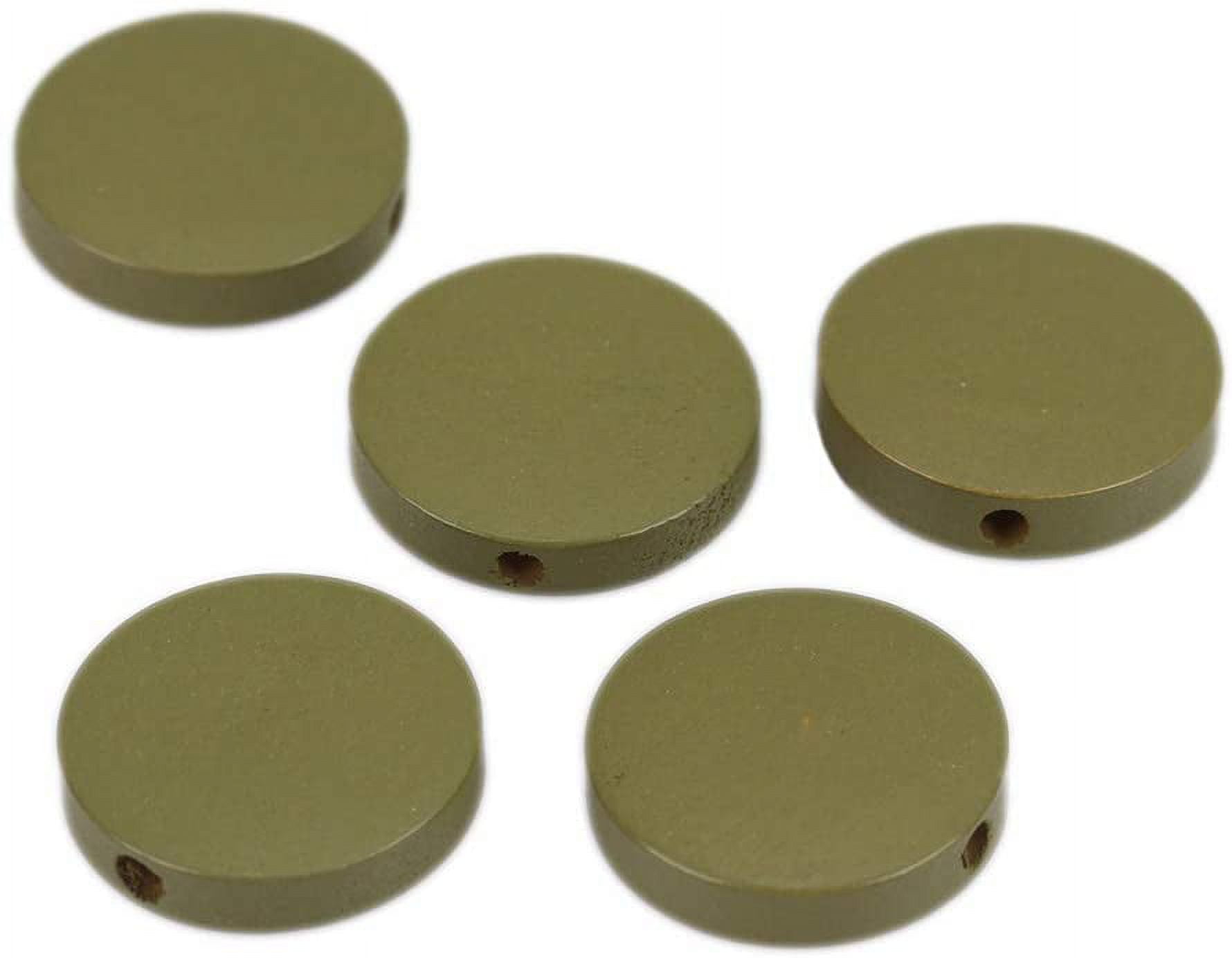 200 Camo Green Flat Round Wood Beads 15mm Diameter 4.2mm Thick with 1 ...