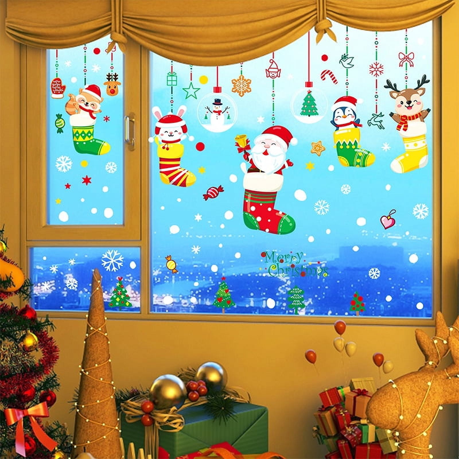 200+ Christmas Window Clings Stickers, 9 Sheets Snowflake Static Xmas ...