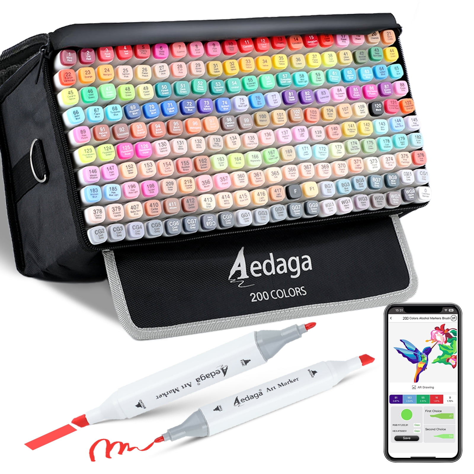 200 Colors Alcohol Markers with Free App, Dual Tip Art Markers with ...