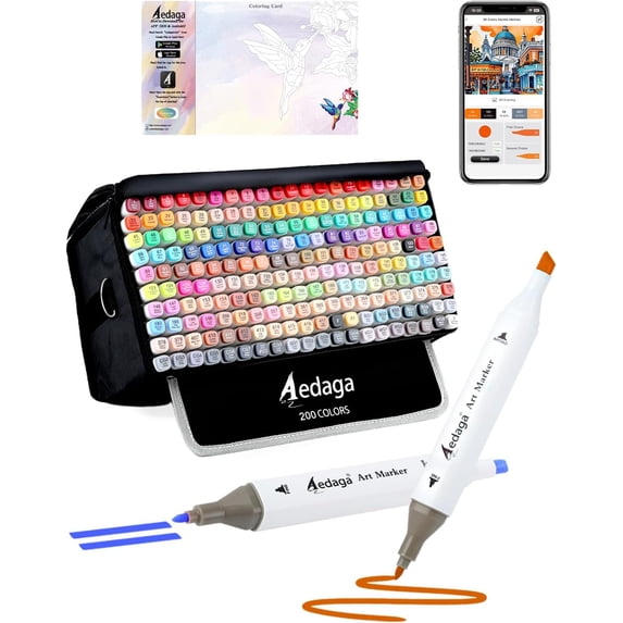 200 Colors Markers for Artists, APP for Coloring, Dual Tips -Based ...