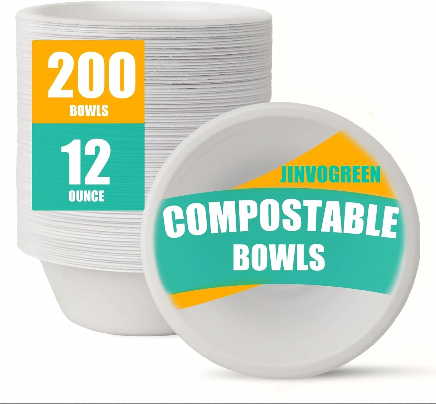 200 Count 12 oz Paper Bowls, Disposable Compostable Bowls Bulk, Heavy ...