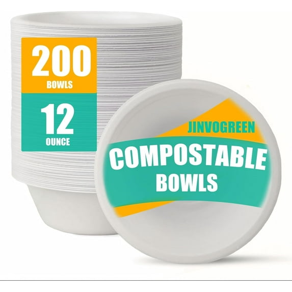 200 Count 12 oz Paper Bowls, Disposable Compostable Bowls Bulk, Heavy ...