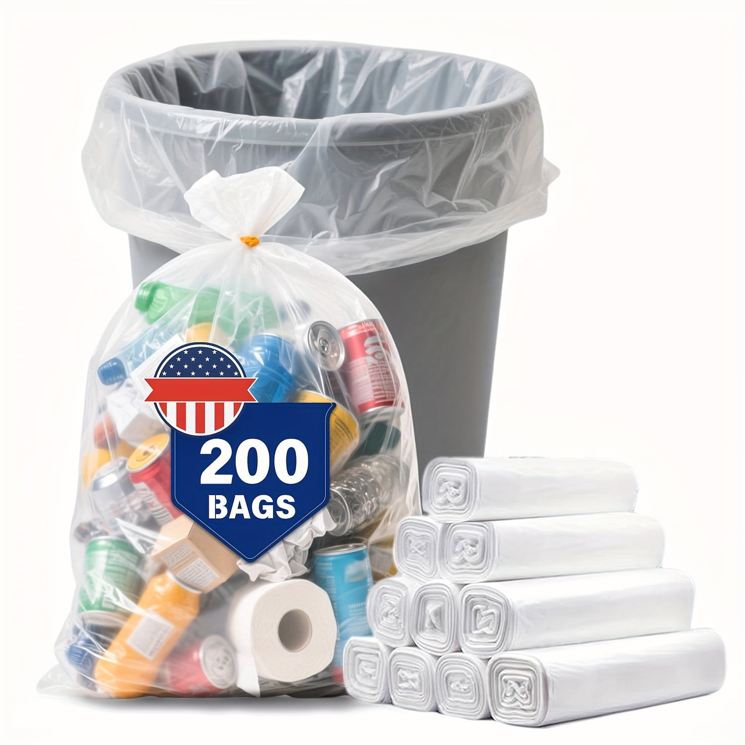 200 Count 30–40 Gallon Clear High-Density Trash Bags, 15 Micron Heavy ...