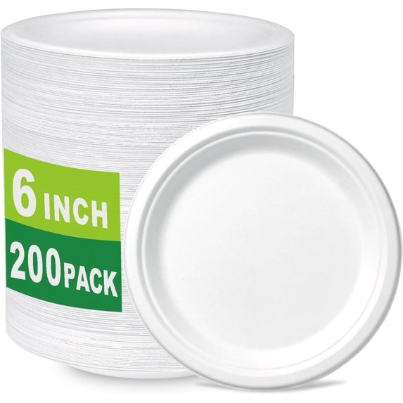 200 Count 6 Inch Small Heavy Duty Compostable Dessert Plates ...