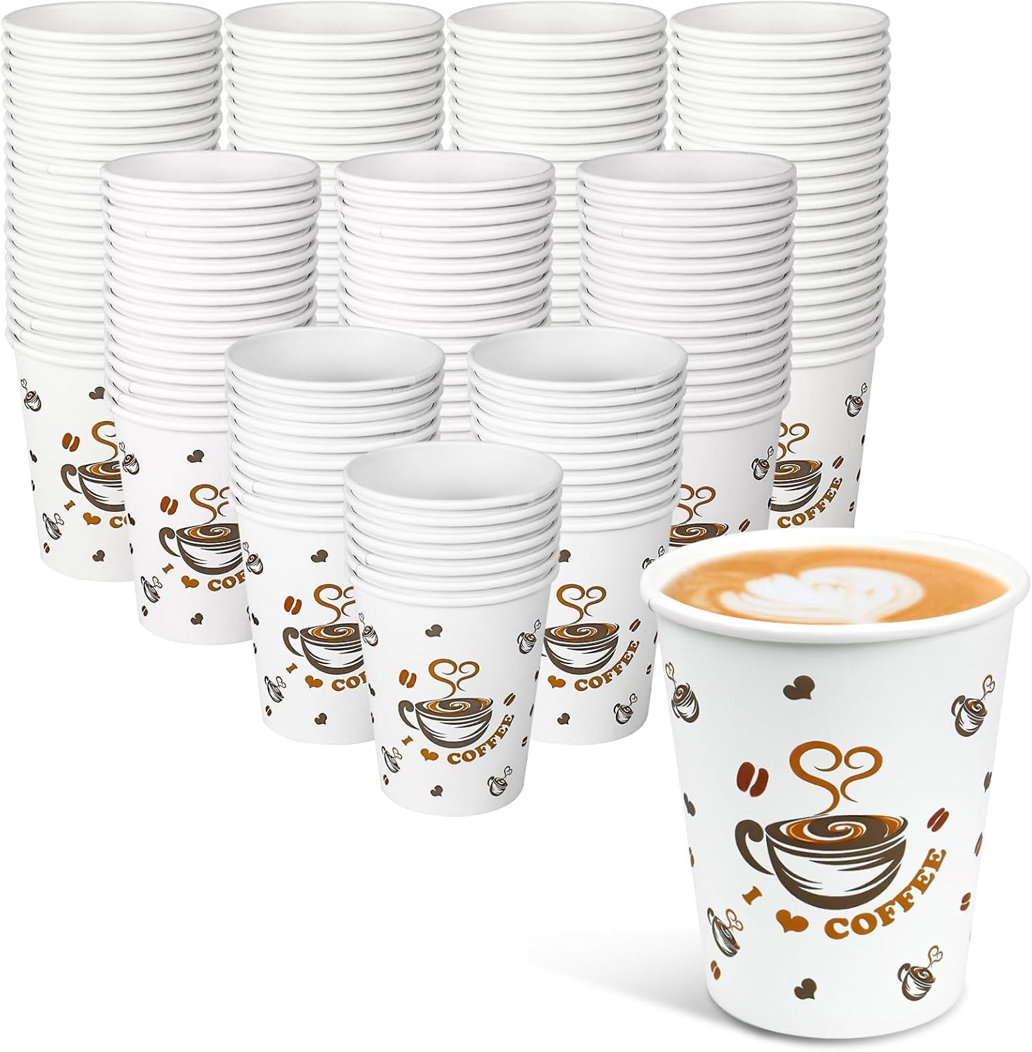 200 Count 8 oz Disposable Coffee Cups | Thickened Leak-Proof Paper ...