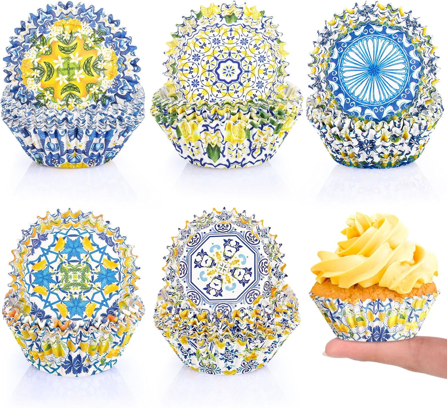 200 Count Blue Tile Lemon Cupcake Paper Liners Lemon Baking Cups Amalfi ...