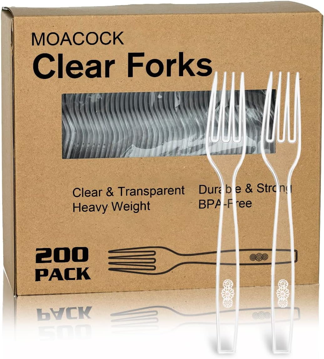 200 Count Clear Disposable Plastic Forks, Heavy Weight Disposable Forks ...
