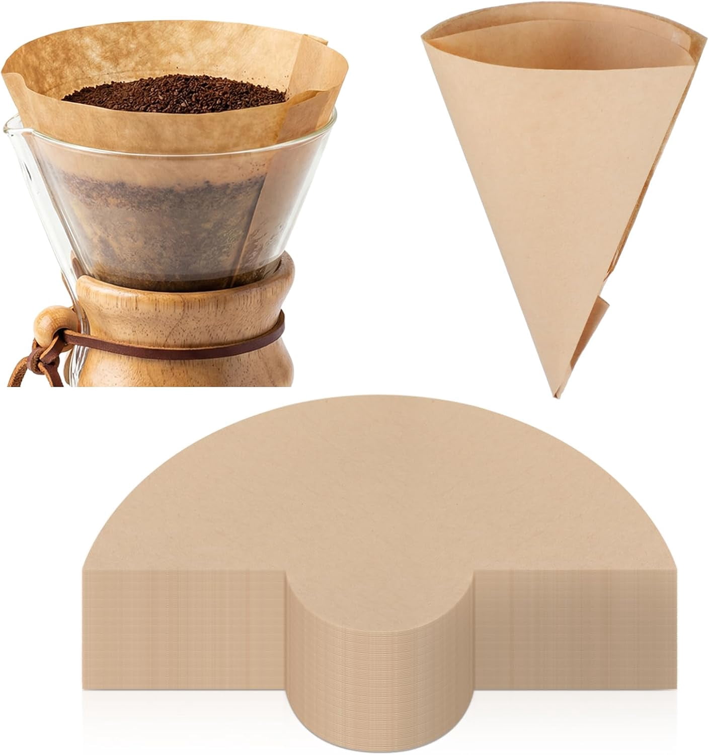 200 Count Coffee Filters Natural Unbleached Bonded Paper Half Moon Pre ...
