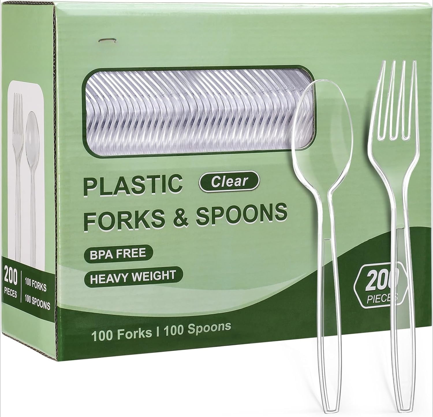 [200 Count] Disposable Plastic Silverware, Heavy Duty Forks and Spoons ...