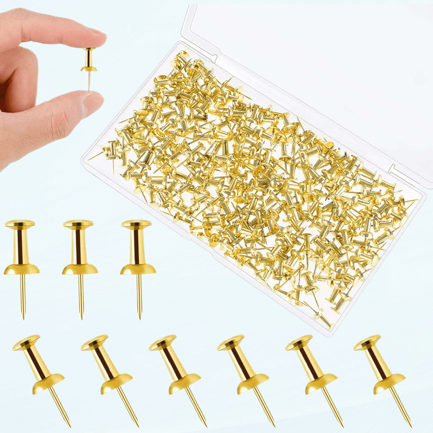 200 Count Gold Push Pins, Standard Plastic Head Steel Point Gold Thumb ...