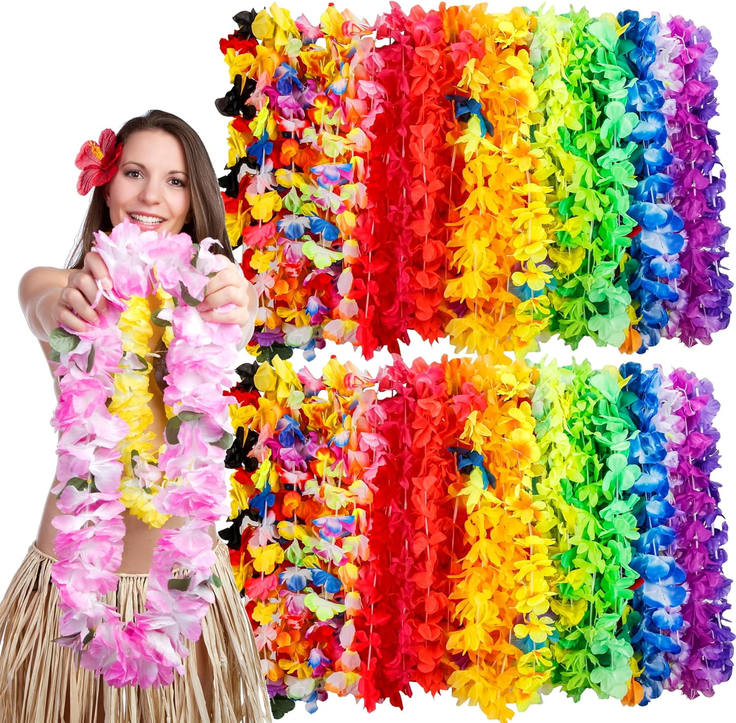 200 Count Hawaiian Lei Bulk, Tropical Luau Hawaii Theme Silk Flower ...