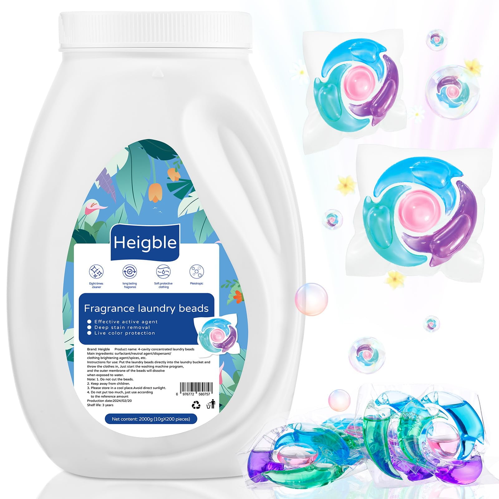 200 Count Laundry Detergent Pods Bulk 4 in 1 Washing Machine Detergent ...