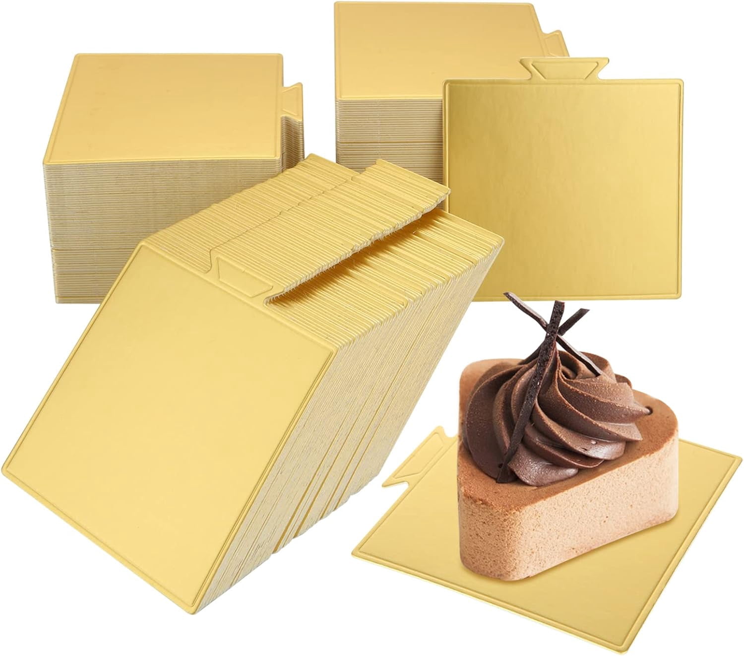 200 Count Mini Cake Boards Square Gold Mousse Cake Base Square Cakes ...