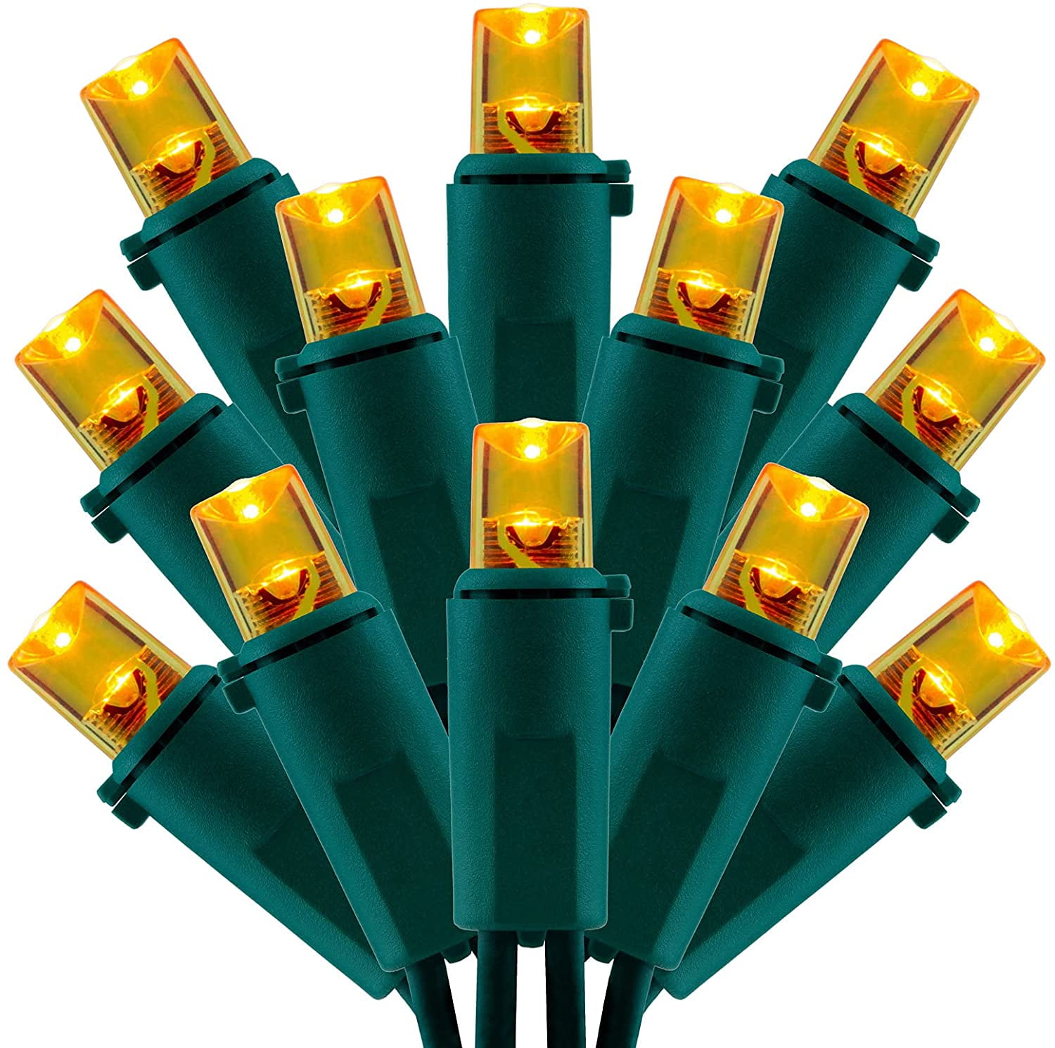 200 Count Orange Wide Angle LED Christmas Lights, 66 ft Green Wire UL ...