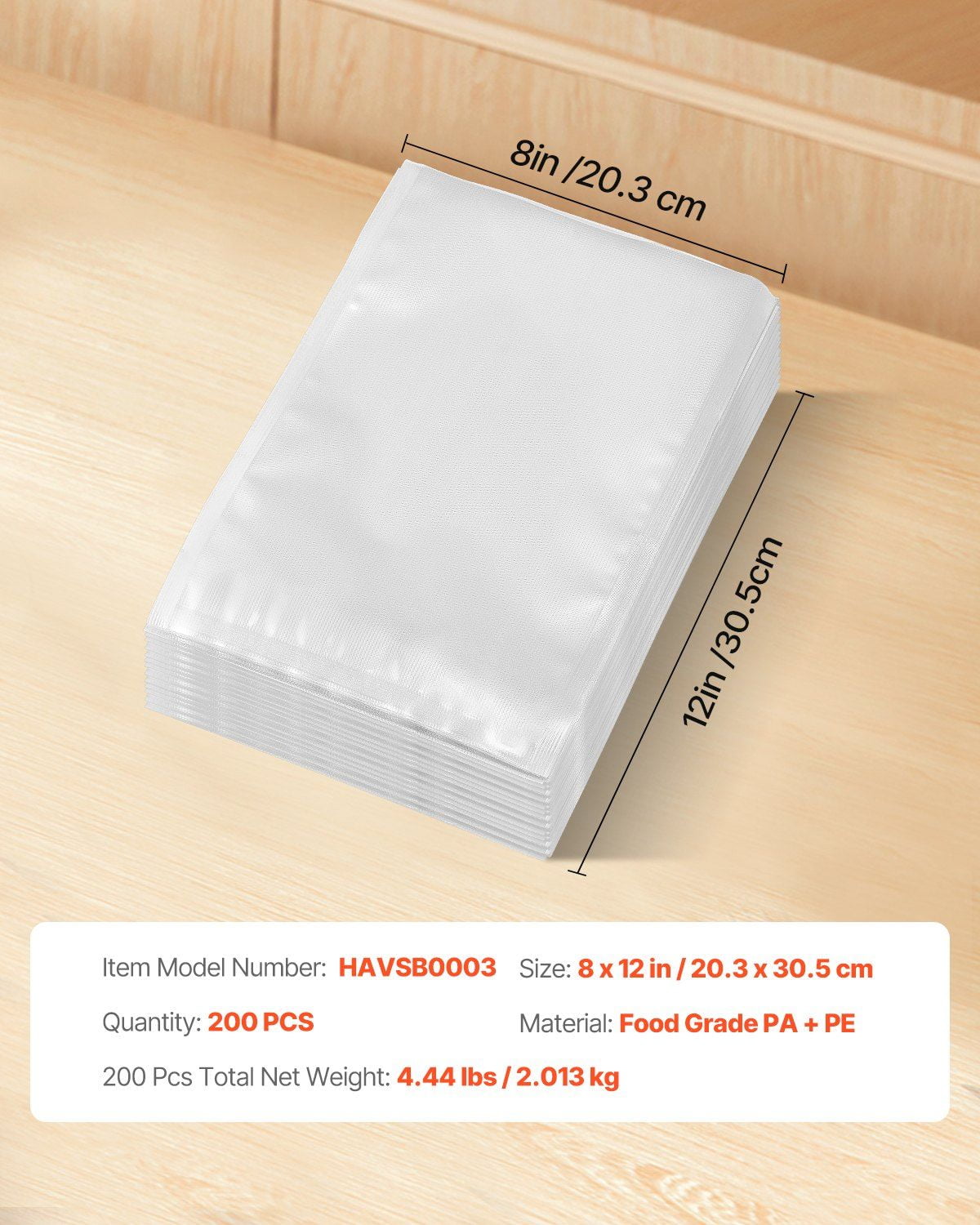 200 Count Vacuum Sealer Rolls Bags, 8x12 Inch, BPA-Free, for Long-Term ...