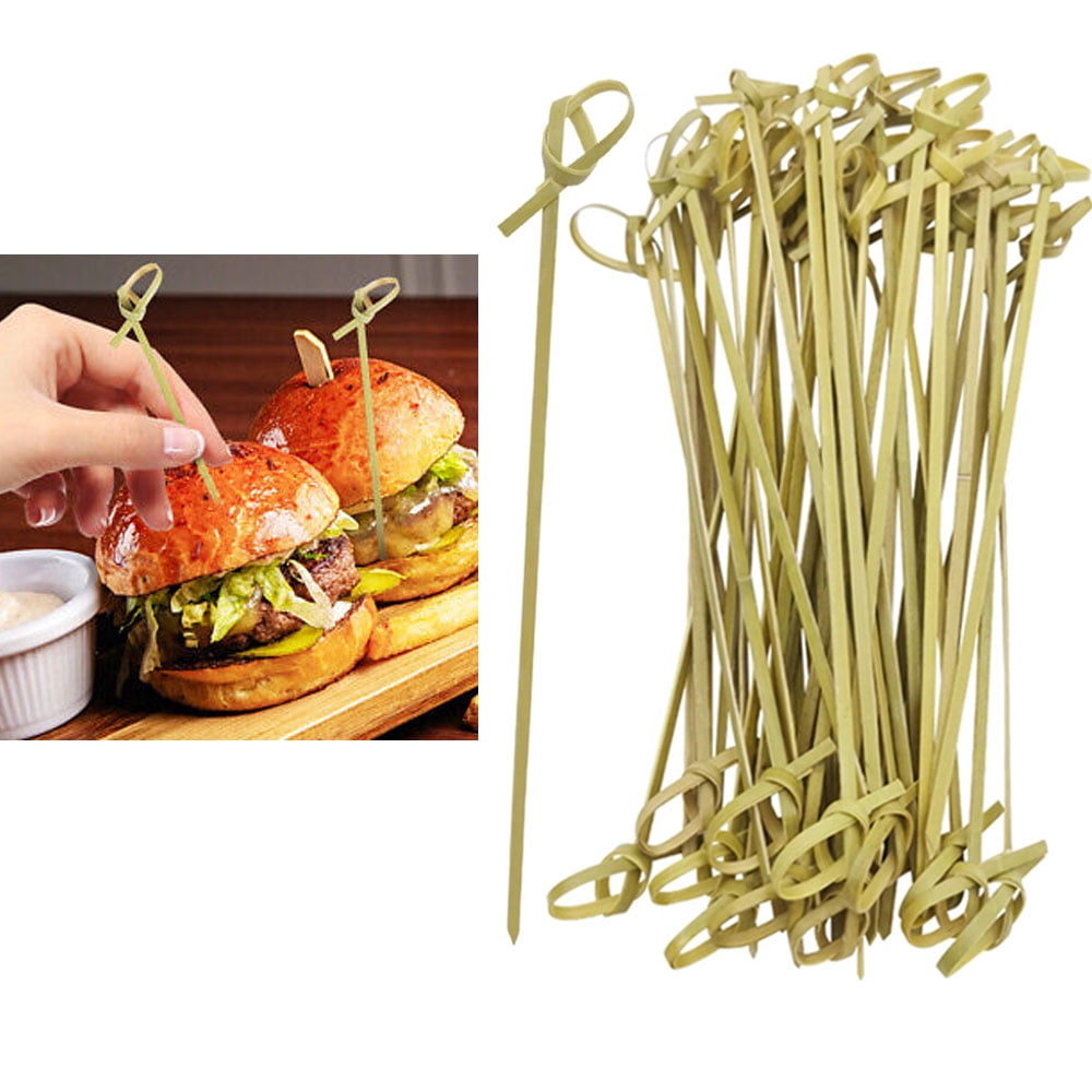 200 Ct Bamboo Knot Picks Skewer Kebab 7" Natural Wooden Cocktail Fruit ...
