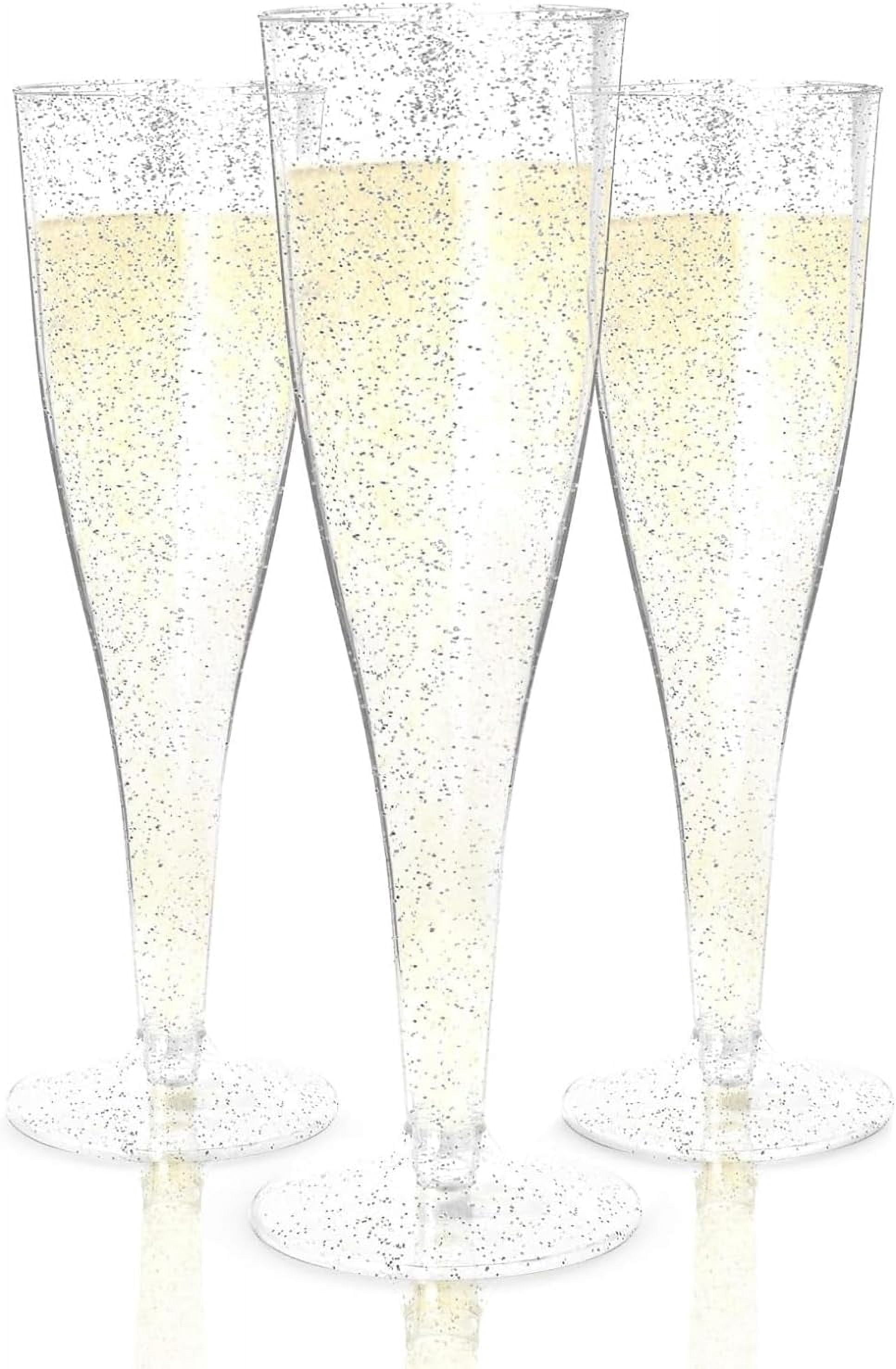 200 Disposable Champagne Flutes Gold Glitter Glasses - 6 Oz Plastic ...