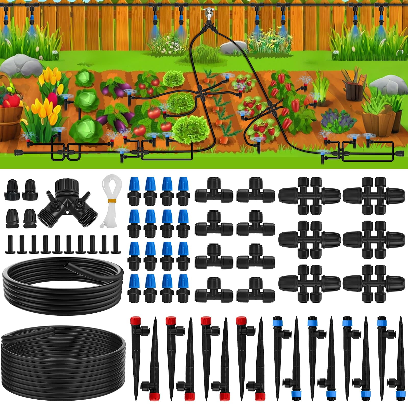 200 FT Quick-Connect Drip Irrigation System Kit, Automatic Garden ...