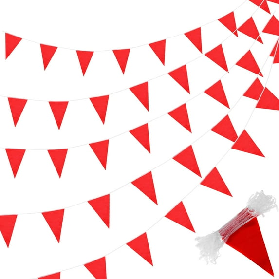 200 FT Red Solid Color Triangle Pennant Banners Flags String for Party ...