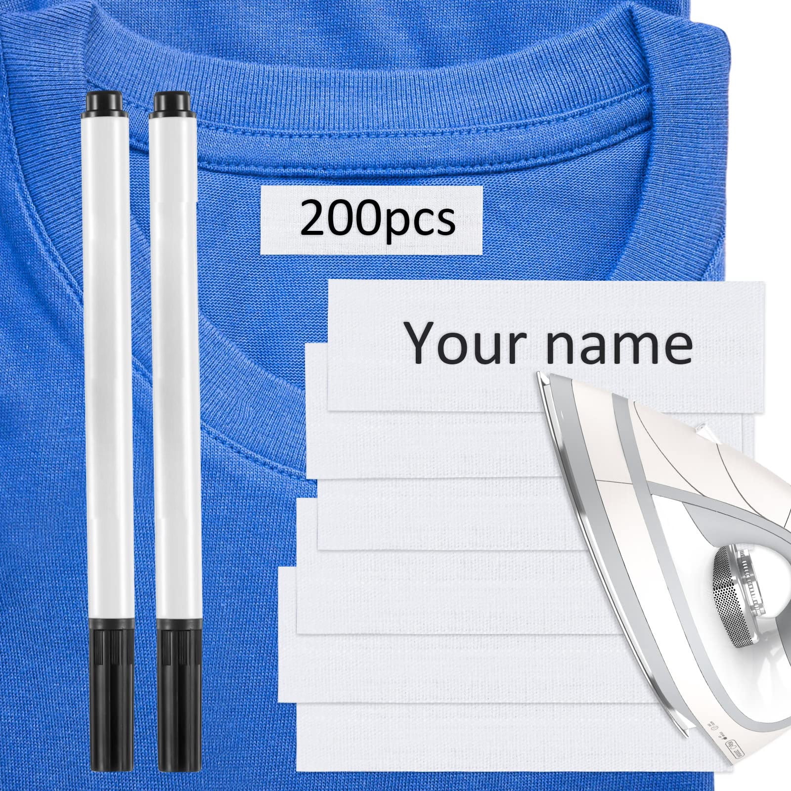 200 Fabric Iron On Name Tags, Precut Polyester Cotton Labels with 2 ...