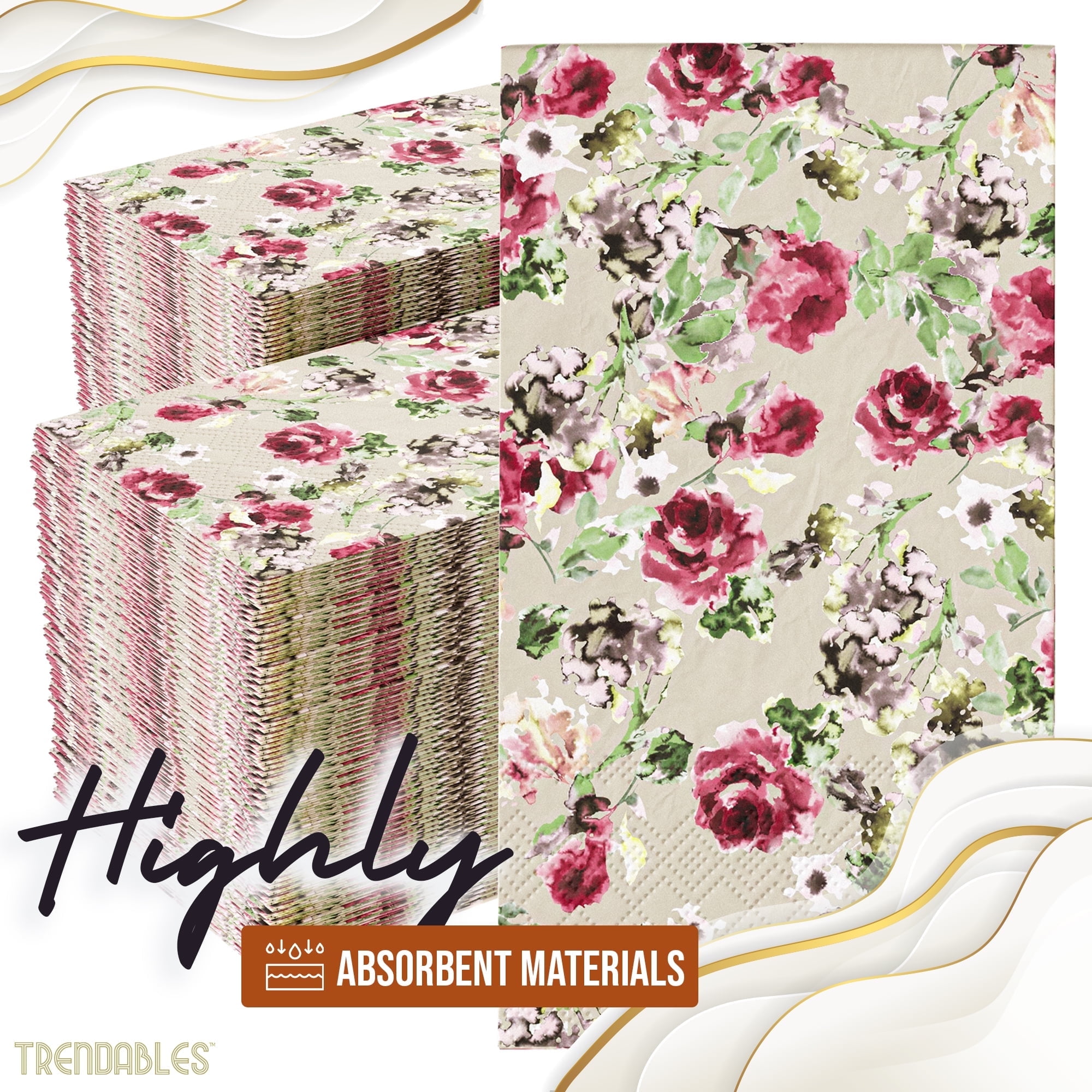 Crown Display Floral Napkins, Guest Disposable Dinner Napkins - 2 Ply ...