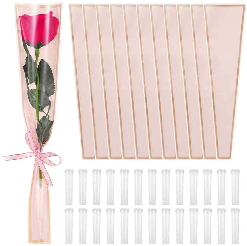 200 Pack Floral Packaging Kit - 100 Single Rose Wrapping Bags & 100 ...