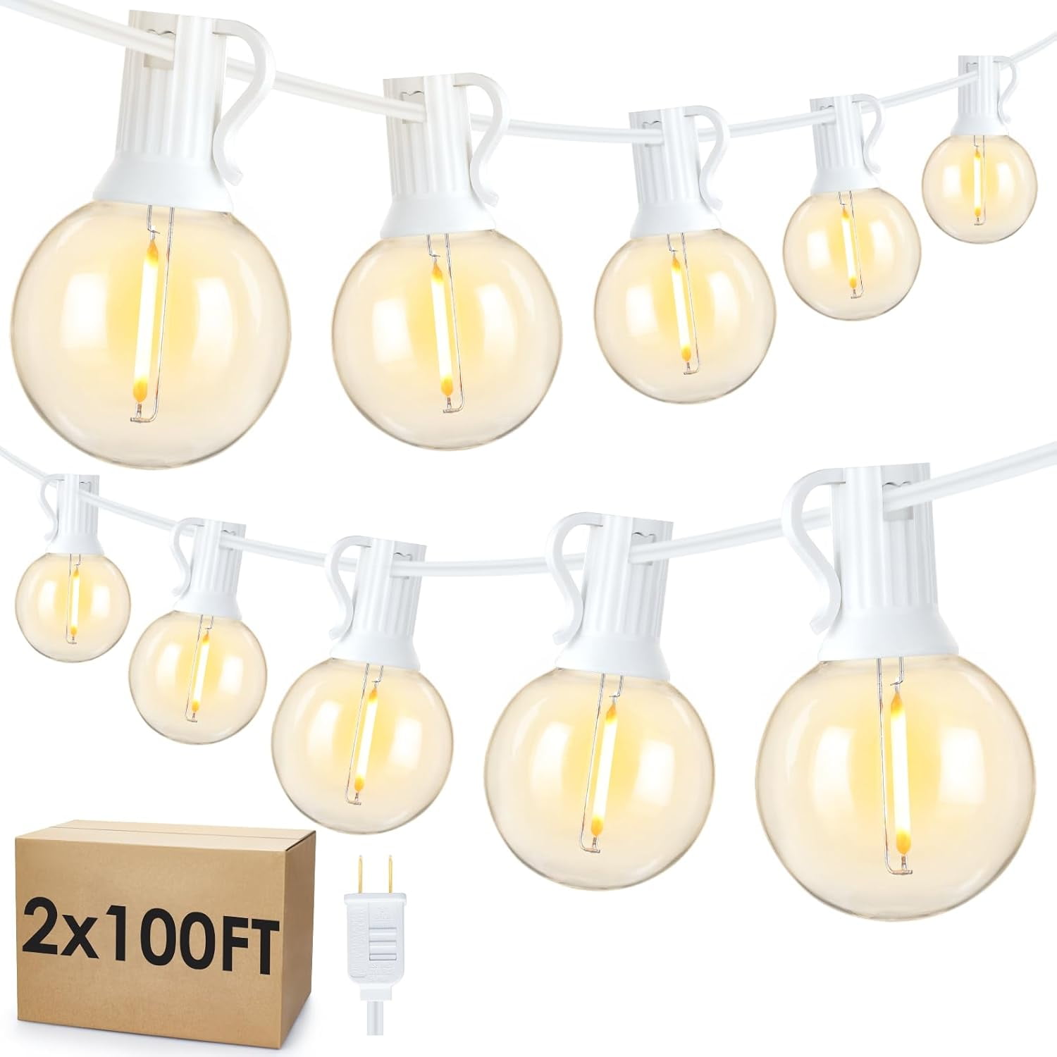200 Ft(2 x 100 Ft) LED Outdoor String Lights,G 40 Globe Patio Lights ...