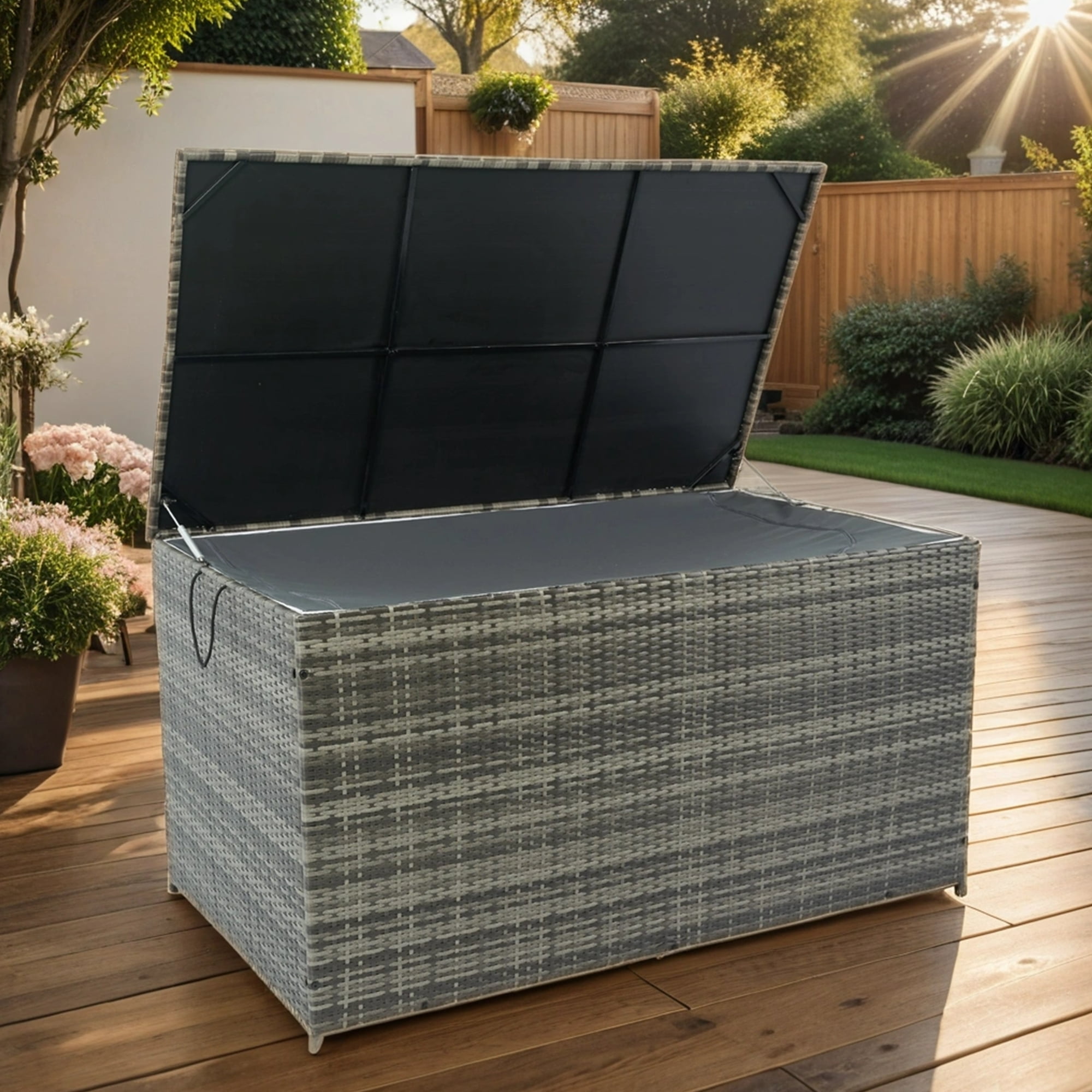 Large Deck Box Outdoor Waterproof Wicker Storage Box with Lid 200 ...
