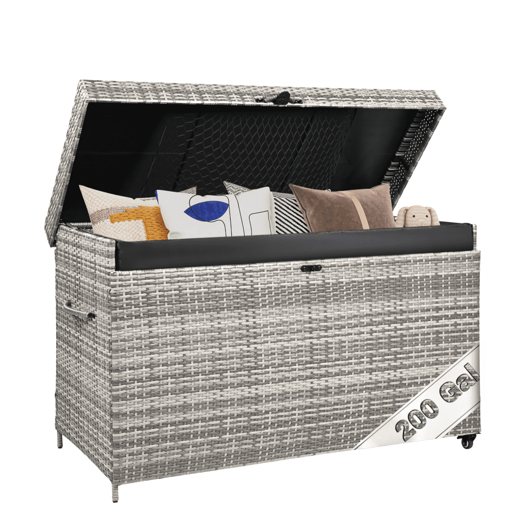 200 Gallon Wicker Deck Box, Waterproof Outdoor Storage Box with ...