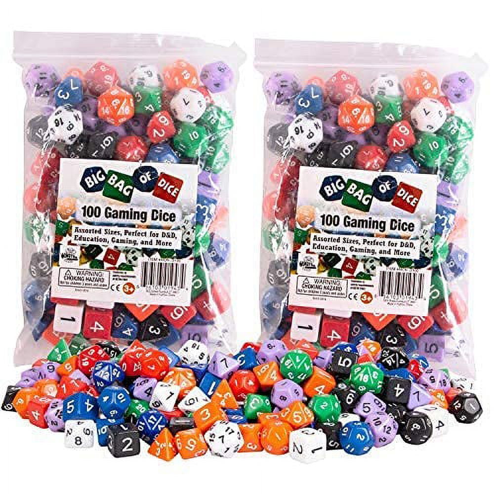 200 Gaming Dice by Monster - Assorted Polyhedral Sizes, Multi-Colored ...