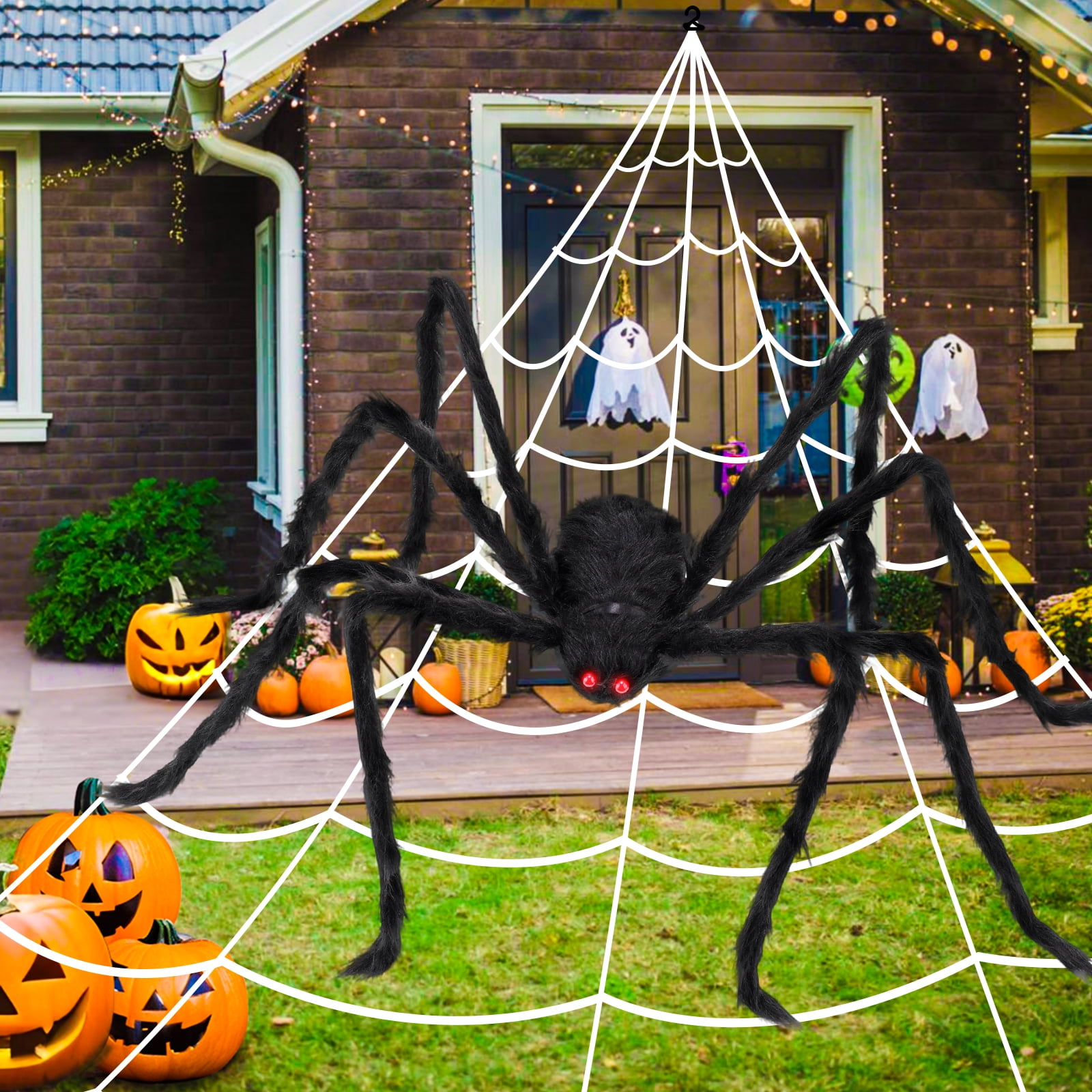 200" Giant Spider Web with 4.9 Ft Giant Spider Halloween Decorations ...