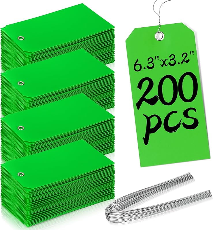 200 Green Plastic Hang Tags - 6 1/4 x 3 1/8, Heavy Duty, Write On ...