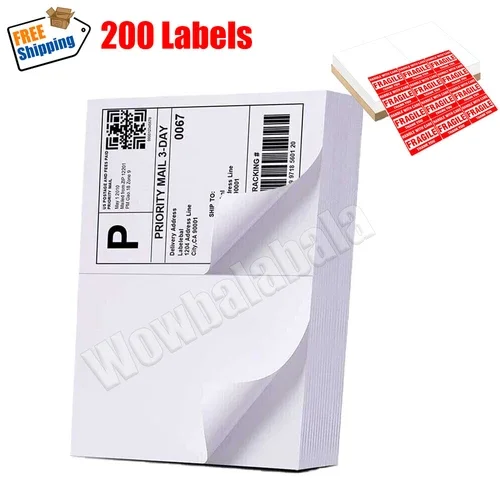 200 Half Sheet Shipping Labels 8.5 X 5.5 Self Adhesive Matte White 2 ...