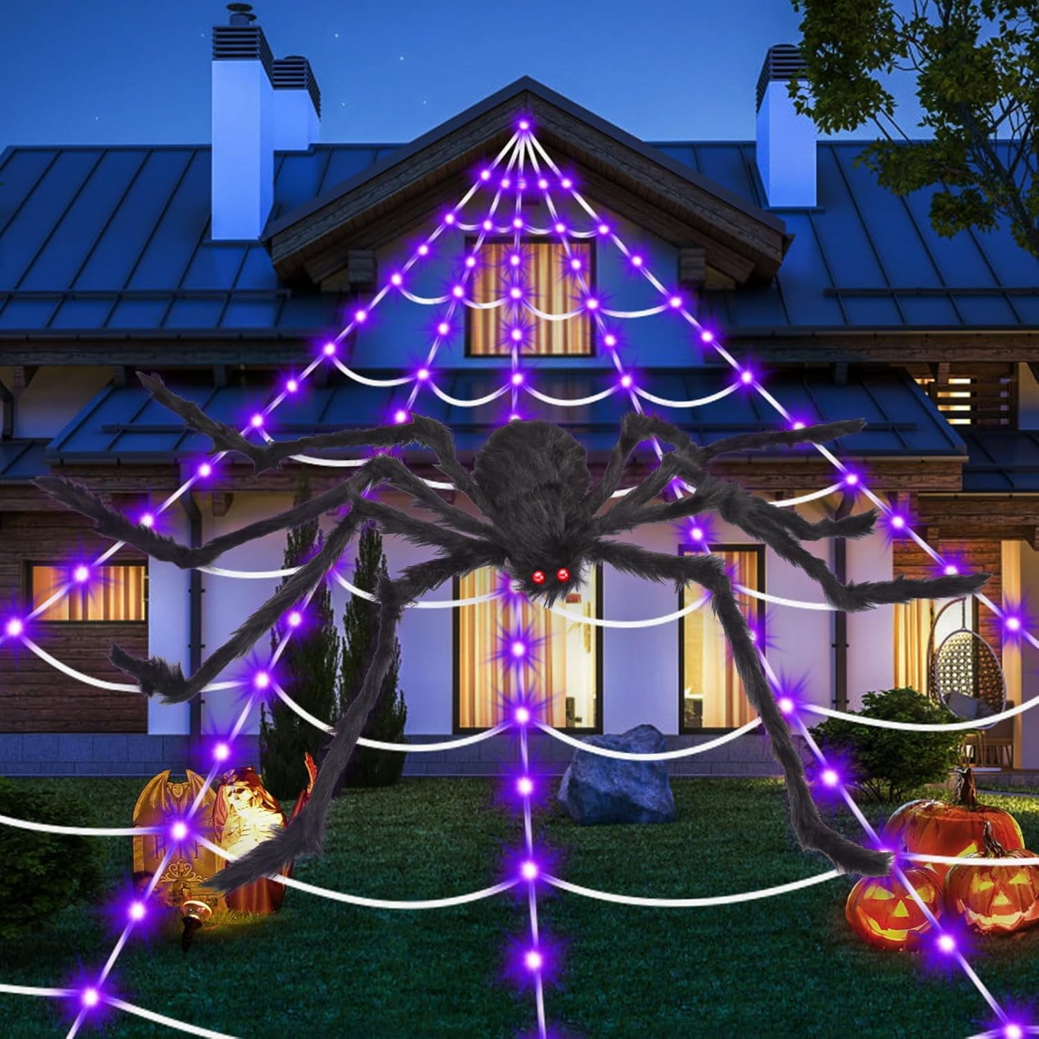 200" Halloween Spider Web + 59" Giant Spider Decorations Fake Spiders ...